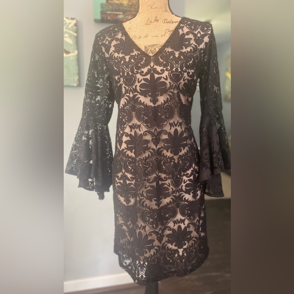 MSK | Dresses | Nwot Msk Size 6 Black Lace Dress With Flutter Sleeves ...